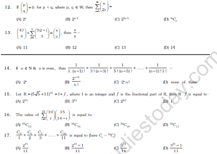 JEE Mathematics Binomial Theorem MCQs Set B with Answers